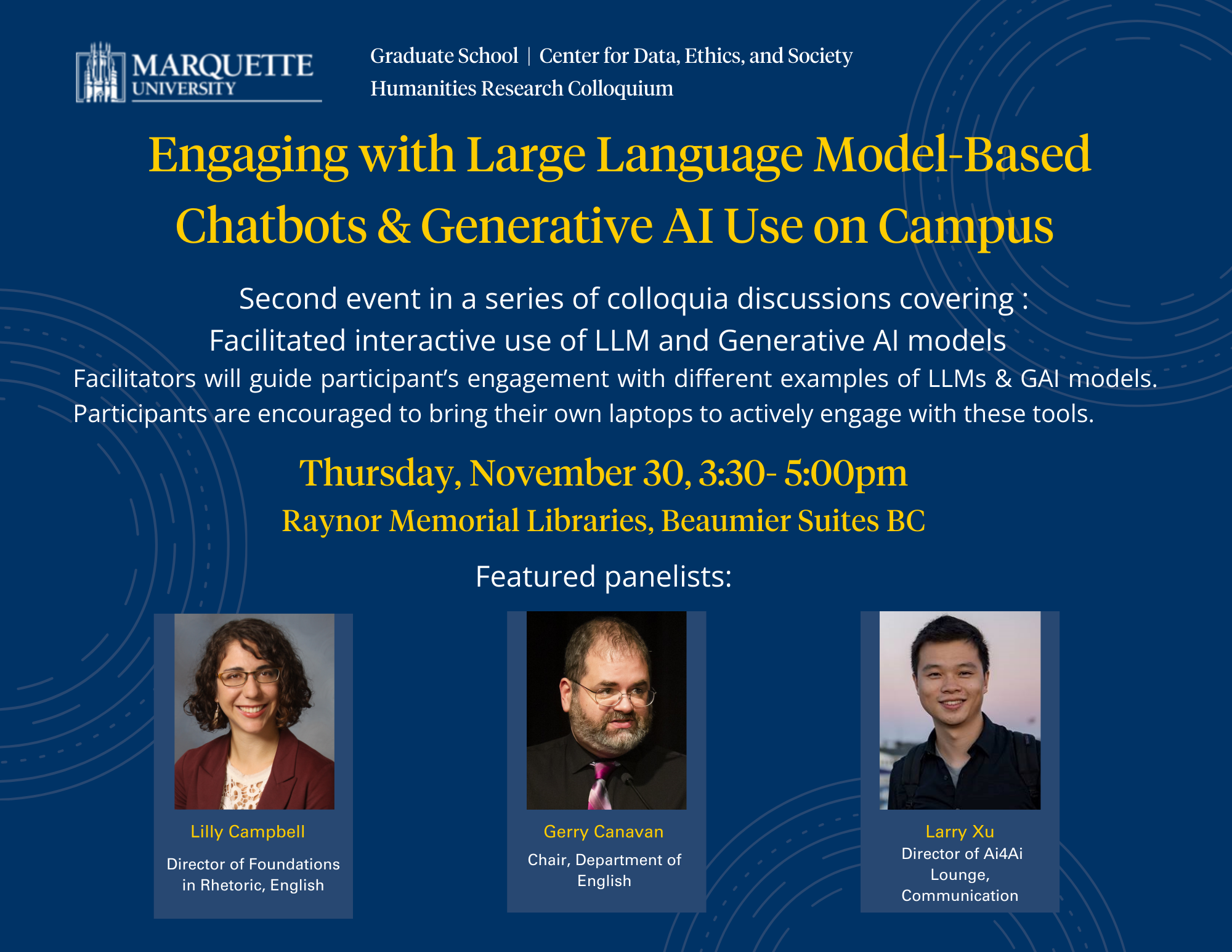 Colloquium on large language model-based chatbots and generative AI on campus, Nov. 30 ...