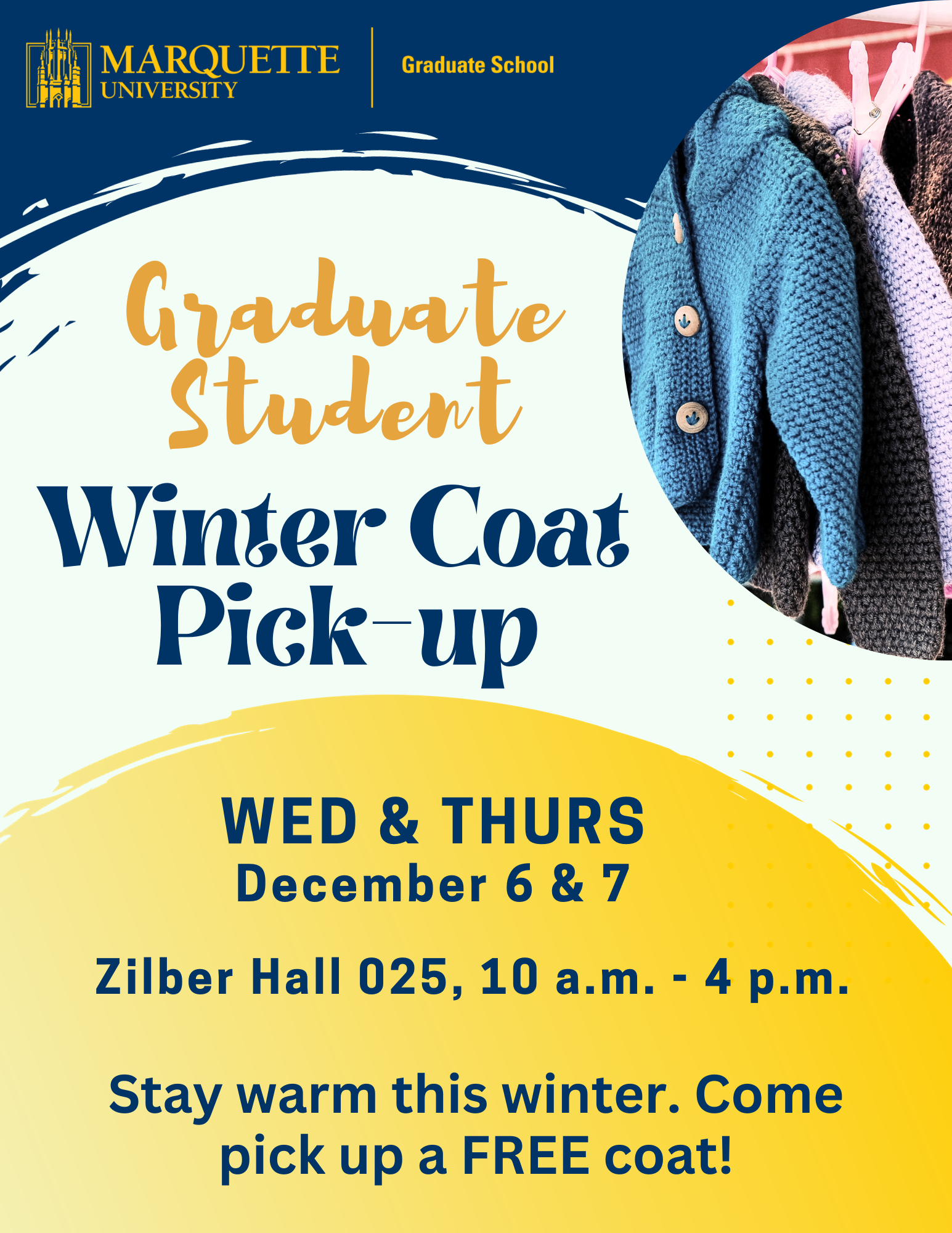 Free winter coats available for graduate students, Dec. 6 and 7 ...